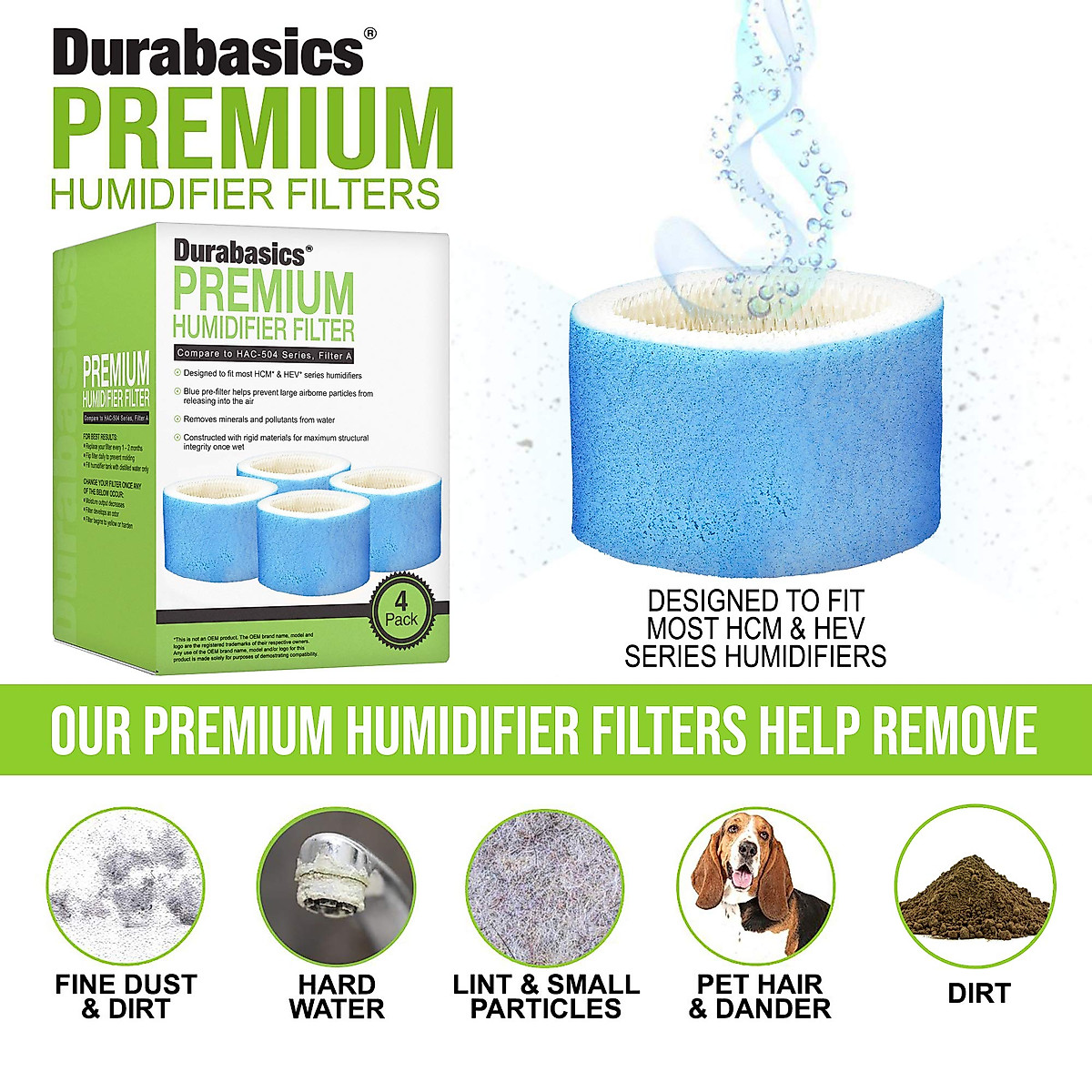 Durabasics 4 Pack of Premium Humidifier Filters - Compatible with Honeywell Humidifier Filter HAC-504, HAC-504AW & Honeywell Filter A - Replacement for Honeywell Humidifier Filters Replacement Filters