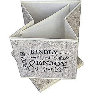 Shoe Covers Box - Welcomes Guests to Please Cover Shoes. Indoor Foldable Storage Bin to Fill w/your Favorite Booties. For Homeowner, Real Estate Agent, Realtor Open House Supplies | 1 Beige & Black