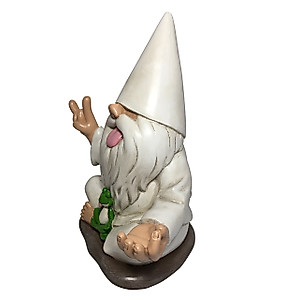 GlitZGlam Rocker Gnome George with Zen Frog - This Garden Gnome Combines Peace, Tranquility and Rock N Roll for Your Fairy Garden