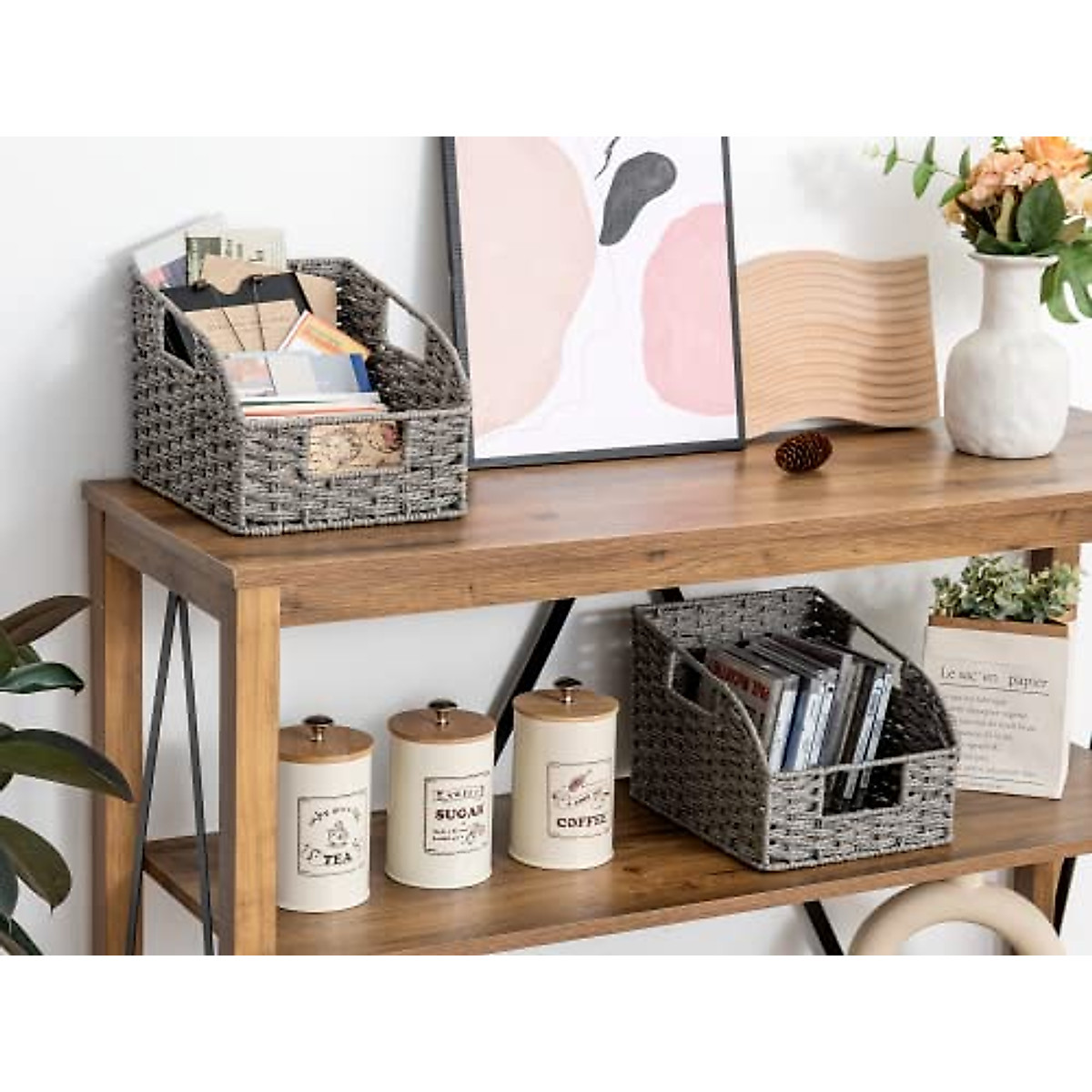StorageWorks Storage Baskets, Rectangular Wicker Baskets with Built-in Handles, Decorative Storage Boxes