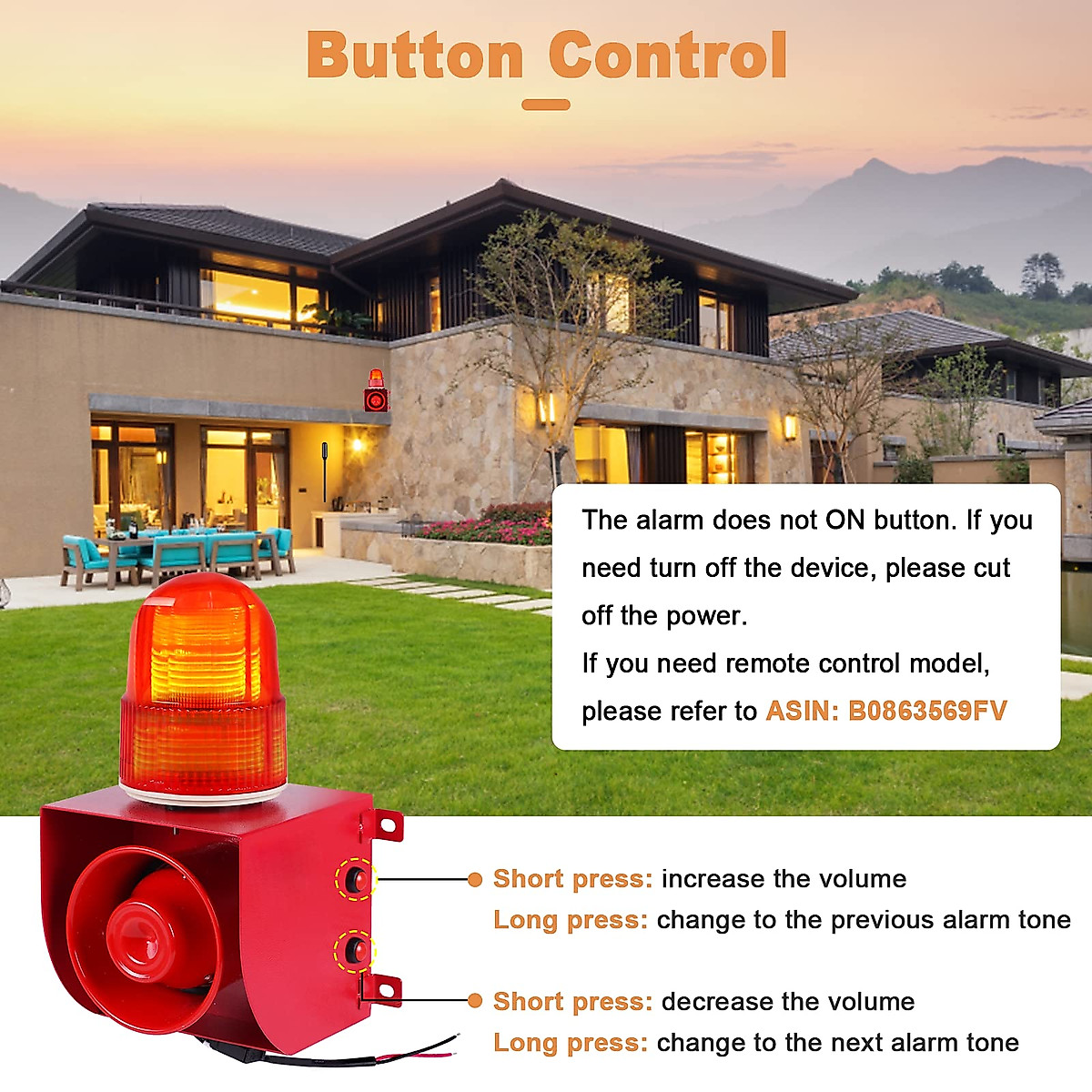 Saladulce Alarm Siren Strobe Light 120dB Industrial Sound Light Alarm Outdoor Waterproof Siren Strobe Alarmfor Home Security AC110V Tone Volume Adjustable