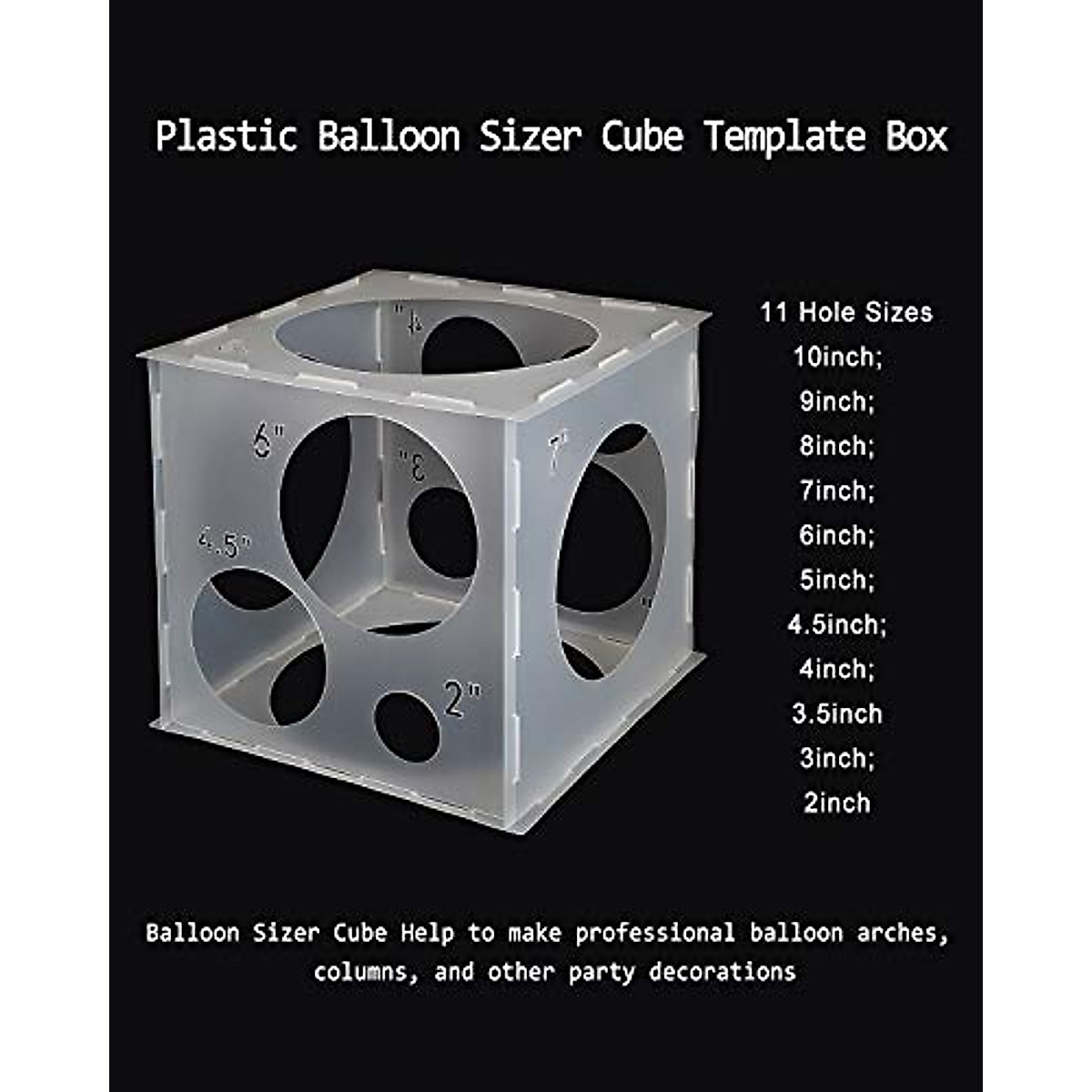Aoibrloy 11 Holes Plastic Balloon Sizer Box Cube, Balloon Size Measurement with 200Pcs Balloon Glue Point for Balloon Decorations, Balloon Arches and Balloon Columns