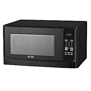 Commercial CHEF CHM14110B6CCountertop Microwave Oven - 1100 Watts, Small Compact Size, 10 Power Levels, 6 Easy One Touch Presets with Popcorn Button, Removable Turntable, Child Lock - Black
