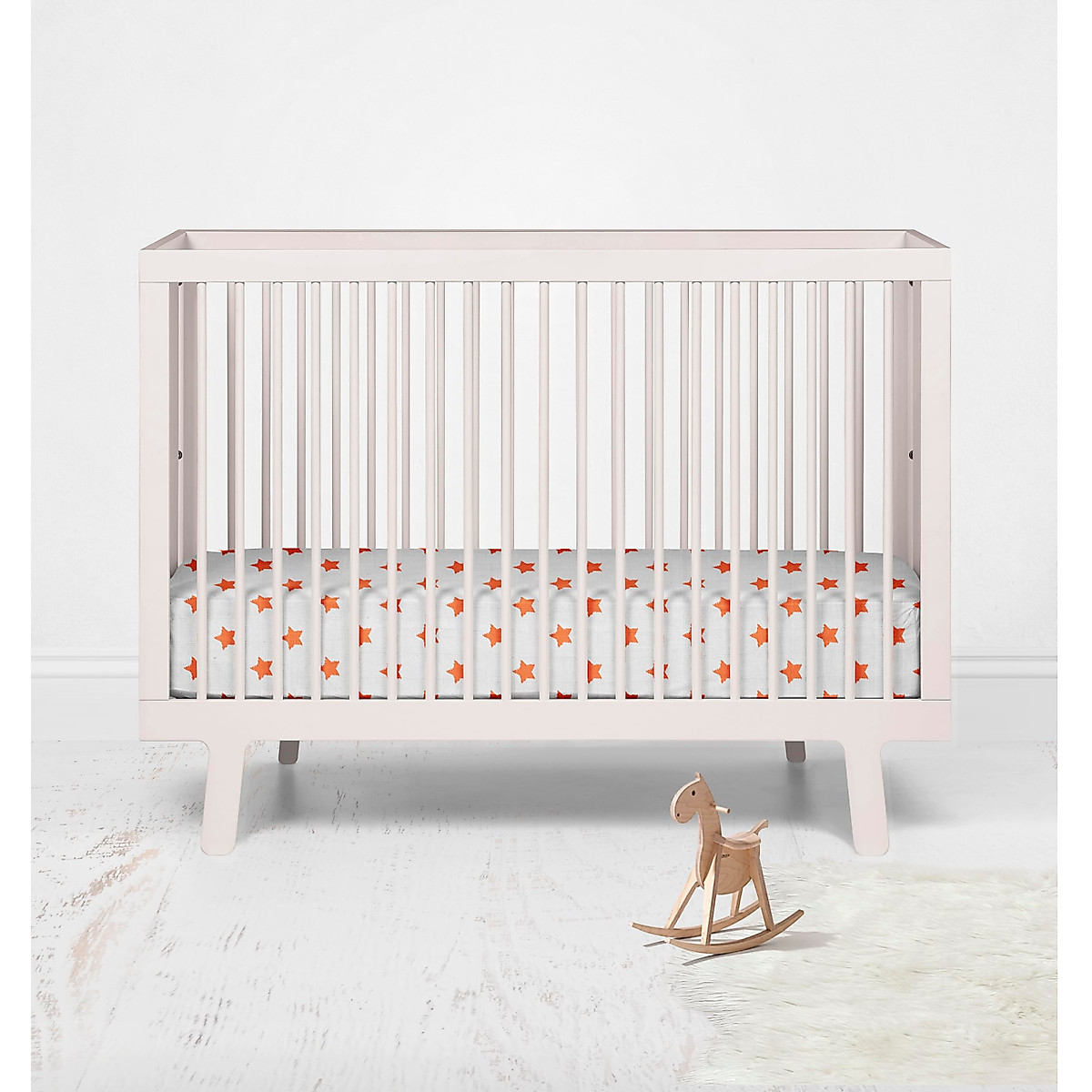 Bacati - Stars Soft Breathable 100% Cotton Muslin Baby Crib Fitted Sheet - Fits Standard 28 x 52 x 5 Crib & Toddler Mattresses (Ikat Stars Orange)