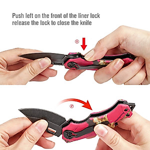 Mossy Oak Mini Folding Pocket Knife, Stainless Steel Drop Point Blade - EDC Multi-tool with Bottle Opener and Glass Breaker (Pink Camo)