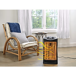 Comfort Zone Indoor Tower Space Heater, Adjustable Thermostat, Radiant Heat, Electric, Infrared Quartz, 2 Heat Settings, Overheat Protection, Ideal for Home, Bedroom, & Office, 1,500W, CZQTV007BK