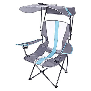 Kelsyus Premium Portable Camping Folding Outdoor Lawn Chair w/50+ UPF Canopy, Cup Holder, & Carry Strap, for Sports, Beach, Lake, Blue & Gray (2 Pack)