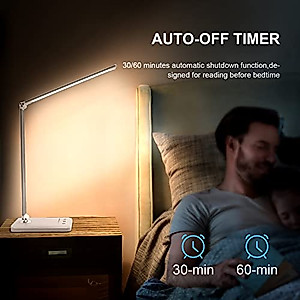 LED Desk Lamp with USB Port, Desk Light with 10 Brightness 5 Color Temperature, Soft Table Lamp for Reading, Office and Home, Touch Control, 30/60 Timer Off, No Glaring