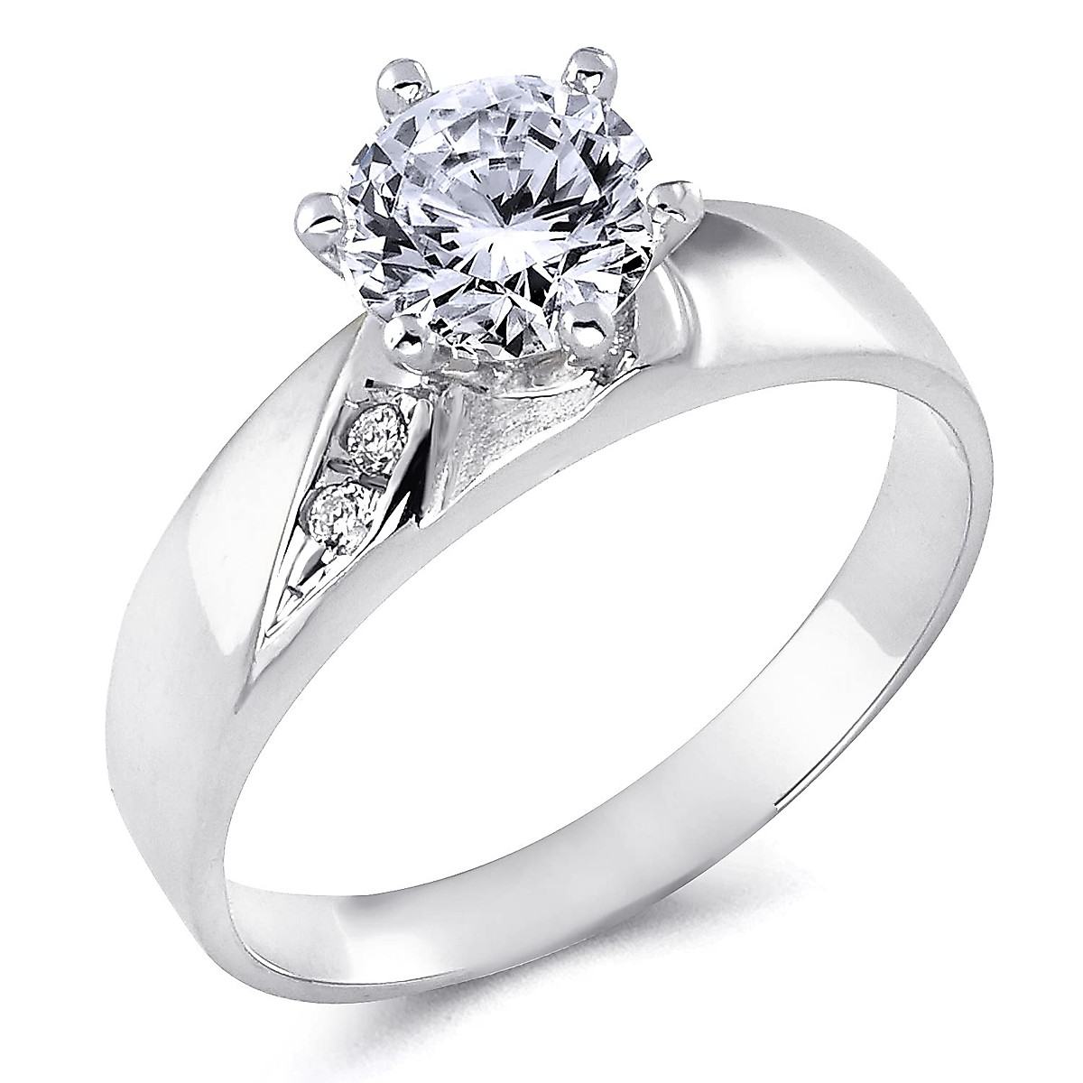 14k White Gold Solid Engagement Ring and Wedding Band 2 Piece Set - Size 7