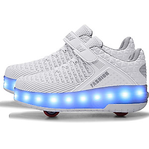 AIkuass Wheely Shoes for Kids Roller Shoes USB Rechargeable LED Light Up Wheel Shoes Skate Sneaker Shoes for Boys Girls Kids (6 Big Kid / EU39, White)