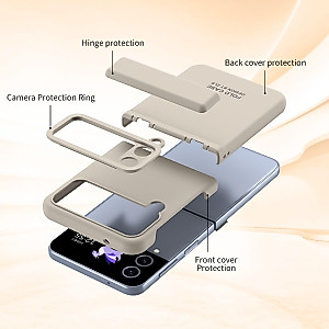 Phone Case Ultra-Thin Lightweight Case Compatible with Samsung Galaxy Z Flip 4 5G with Hinge+Screen Protector Shockproof Full Protective Rugged Cover for Galaxy Z Flip 4 5G Phone Cover (Color : Beige
