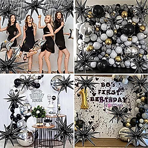 Cadeya 8 Pcs Star Balloons, Huge Black Explosion Star Aluminum Foil Balloons for Birthday, Baby Shower, Wedding, Bachelorette Party, Black Party Decorations Supplies