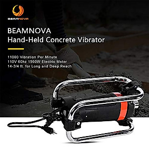 BEAMNOVA Electric Concrete Vibrator Handheld 11000 Vibration Per Minute 2HP with Shaft of 14-3/4 Feet