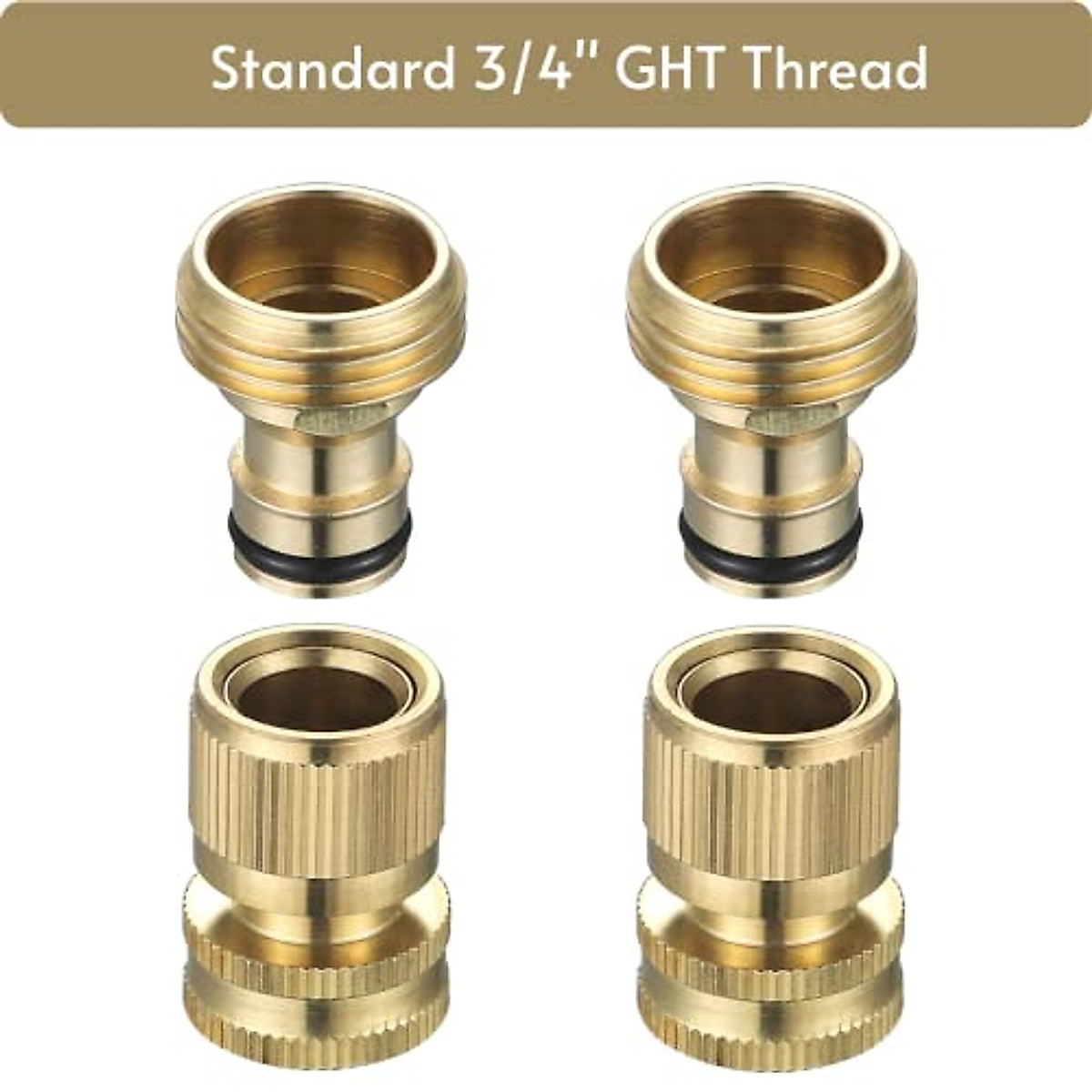 UEHICT Garden Hose Quick Connect - Quick Connect Garden Hose Fittings, Solid Brass Water Hose Quick Connect, 3/4 inch GHT, 2 Set