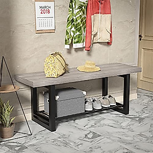 Stuffygreenus 47" Storage Bench, Industrial Indoor Entryway Bench, Wood Metal Hallway Accent Bench for Sitting, Rustic Shoe Rack Organizer Cabinet in Foyer Entrance Bedroom Living Room (Grey)