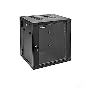 NavePoint 12U Server Cabinet with Hinged Back - 17.7” Deep, 12U Server Rack Enclosure with Locking Glass Door, Wall Mount Rack with Removable Side Panels, 12U Network Cabinet with 2 Fans, Assembled