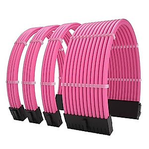Vetroo PSU Extension Cable Sleeved Customization Mod PC Power Supply Cable, Soft Nylon Braided with Comb Kit 18AWG ATX/EPS/8 Pin PCI-E/6+2 Pin PCI-E (Pink)