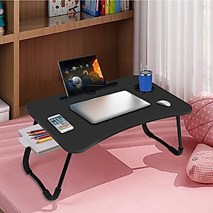 Fayquaze Laptop Bed Table, Portable Foldable Laptop Bed Desk with Storage Drawer and Cup Holder, Lap Desk Laptop Stand Tray Table Floor Table Serving Tray for Eating, Reading and Working