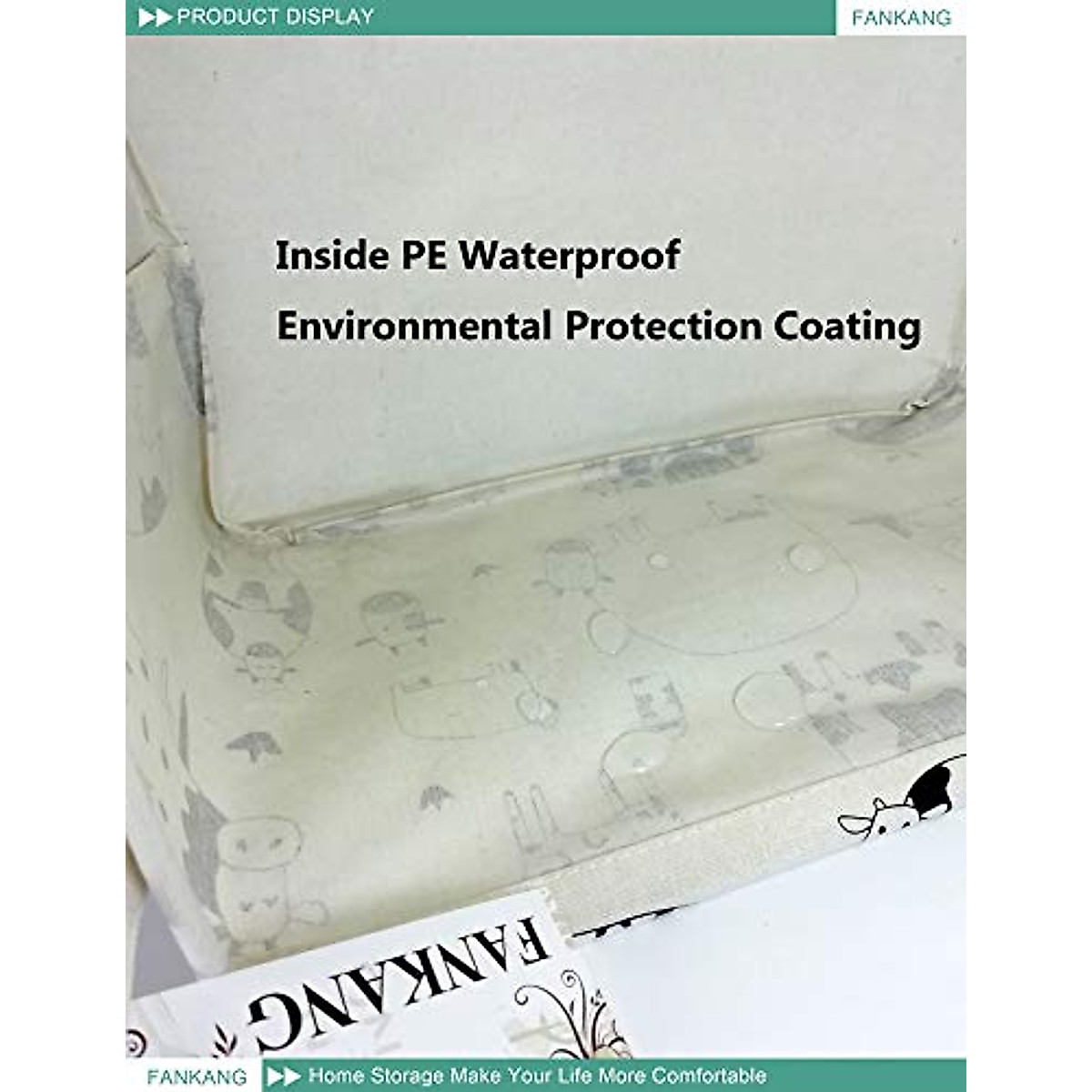 FANKANG Storage Basket,Nursery Hamper Canvas Laundry Basket Foldable with Waterproof PE Coating Storage, Office, Bedroom, Clothes,Toys(L, Rec-cows)