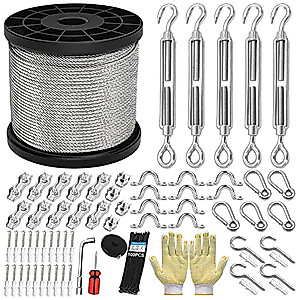 NQN 170FT Globe String Light Suspension Kit, Outdoor String Light Suspension Hanging Kit Guide Wire for Patio, Garden-Vinyl Coated 304 Stainless Steel Wire Cable, Turnbuckle, Hooks, Full Accessories