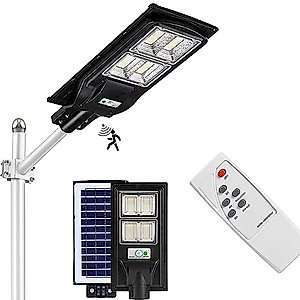FDSAG 200Watt Solar Street Lights, 6500K 35000LM LED Outdoor Street Light Dusk to Dawn, LED Wide Angle Lamp IP67 Waterproof with Motion Sensor and Remote Control, for Parking Lot, Yard, etc