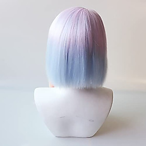 HUNIGIR Lucy Cosplay Wig Rainbow Anime Wig Women Stylish Colorful Bob Wig with Bangs for Girls Costume Wig Synthetic Hair Wig With Wig Cap (Rainbow)