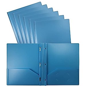 Better Office Products Light Blue Plastic 2 Pocket Folders with Prongs, 24 Pack, Heavyweight, Letter Size Poly Folders with 3 Metal Prongs Fastener Clips, Light Blue