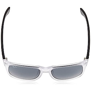 Ray-Ban RB4165F Justin Low Bridge Fit Rectangular Sunglasses, Rubber Transparent/Dark Grey, 55 mm