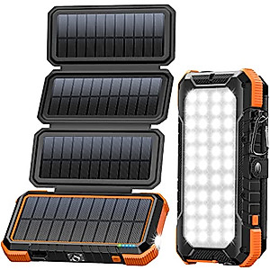 BLAVOR Solar Charger Power Bank, PD 18W QC3.0 Fast Charging 20000mAh Solar Powered Powerbank with 4 Foldable Panels, Type C Input/Output, Camping Light SOS Flashlight, Compass Carabiner(Orange)