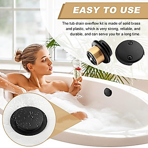 Matte Black Bathtub Drain Kit, Bathtub Drain Stopper Replacement with 2-Hole Overflow Faceplat, Including 1 Brass Threaded Adapter(Color:Black)