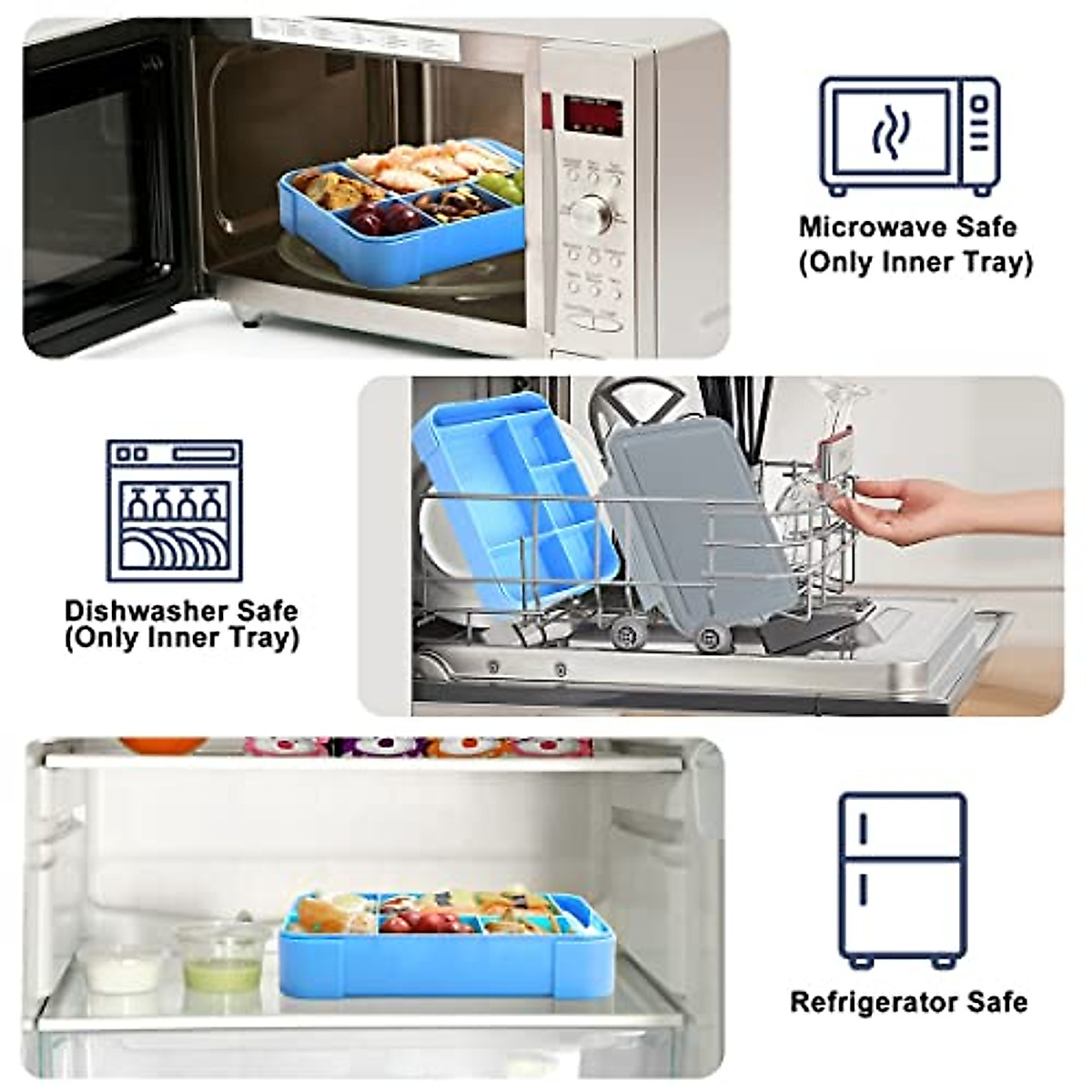 LOVINA Bento Box for Adult Kids, Stylish Teens Adult Lunch Box Containers With 5 Compartments, Durable, Microwave/Dishwasher Safe, BPA-Free, Perfect for On-the-Go Meal(Blue)