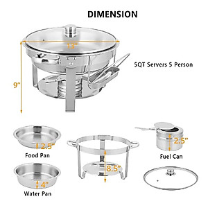 ROVSUN 5Qt 4 Pack Chafing Dish Buffet Set, Stainless Steel Round Chafers for Catering, Buffet Servers and Warmers Set with Glass Lid & Lid Holder, Thick Stand Frame for Wedding Party Banquet Event