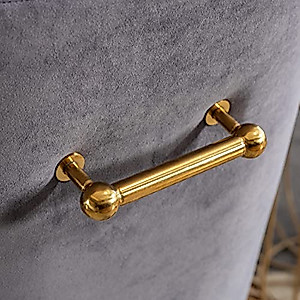 KINWELL Upholstered Dining Chairs Set of 2, Modern Accent Side Chair with Tufted Back and Pull Handle, Velvet Armchair Desk Chair with Gold Metal Legs for Living Room, Home Office,Vanity (Gray)