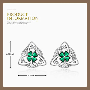 Shamrock Earrings St Patricks Day Earrings for Women Sterling Silver Four Leaf Clover Earrings Celtic Knot Good Lucky Irish Clover Stud Friendship Triangle Jewelry Birthday Gifts
