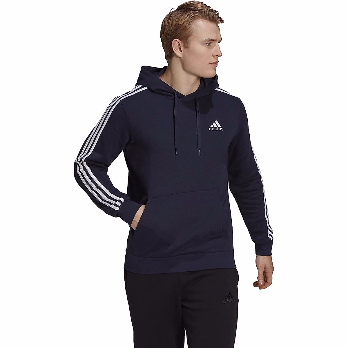 adidas Men's Standard Essentials Fleece 3-Stripes Hoodie, Legend Ink/White, 3X-Large
