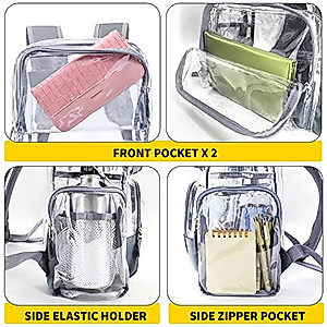 Vorspack Clear Backpack - Transparent Backpack with Reinforced Bottom & Multi-pockets for College Workplace Security - Grey