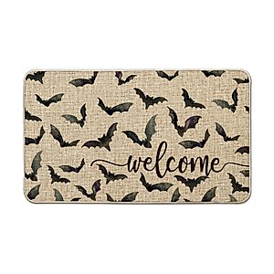 Artoid Mode Bats Halloween Welcome Doormat, Beige Home Decor Low-Profile Switch Rug Door Mat Floor Mat for Indoor Outdoor 17x29 Inch
