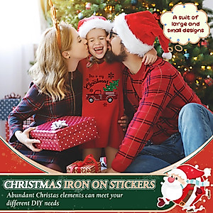 Yeaqee 54 Sheets Christmas Iron on Decals Xmas Patches Appliques Santa Claus Heat Transfer Stickers for T Shirts Iron on Transfers Decal for Jackets Clothes Backpacks Decorations DIY Crafts Party