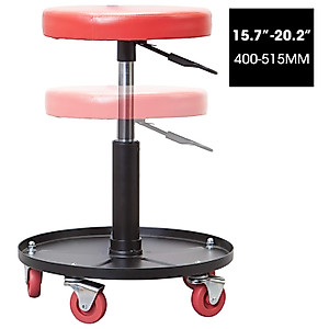 BIG RED ATRHL6201R Torin Heavy Duty Rolling Pneumatic Creeper Garage/Shop Seat: Padded Adjustable Mechanic Stool with Tool Tray Storage, Red Large,15.36" D x 15.36" W x 4.73" H