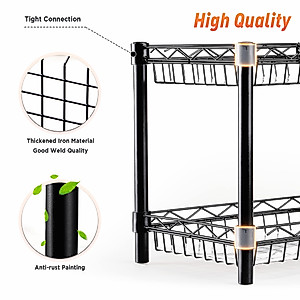 Wahopy Under Sink Organizer, 2 Tier Under Sink Shelf, Bathroom Kitchen Cabinet Under Sink Storage Rack, 2 Wire Baskets with Hooks, Sturdy Metal, Black