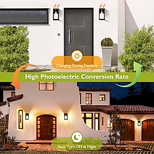 Solar Wall Light Outdoor, Motion Sensor Porch Light Fixture, Wireless Dusk to Dawn Exterior Wall Lantern with 3 Modes and LED Bulb, Waterproof Black Outside Wall Sconce for Front Door Patio Doorway