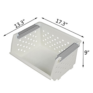 Hommp 3-Pack Plastic Stackable Storage Basket, White Stacking Organizer Basket