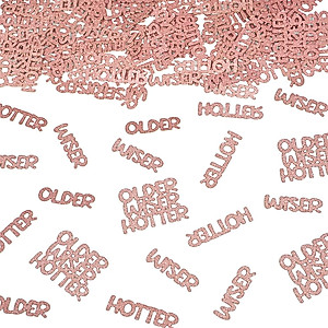Older Wiser Hotter Glitter Confetti for Rose Gold Birthday Party Table Scatter, Pink Table Decorations for Women Girls 25th 30th 40th 50th 60th 70th 80th Birthday Anniversary Paper Confetti (100 PCS)
