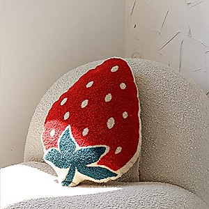 KALKEE Cute Throw Pillow Canvas Fruit Vegetable Shaped Couch Pillow Decorative Throw Pillows for Couch Bed Living Room Decor 17.71×11.81 inch Strawberry