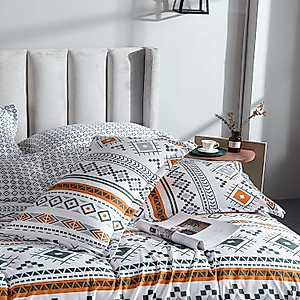 Gafance 3Pcs Aztec Geometric Pattern Duvet Cover Full Set, Folk Style White & Orange Bed Linen, Ultra Soft Comforter Cover with Zipper Closure, Farmhouse Quilt Cover 78 X 90 inches & 2 Pillow Shams
