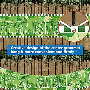 Probsin Happy St. Patrick's Day Banner Double Printed Large St Patricks Day Decorations Shamrock Clover Sign Irish Party Hanging Supplies Decor Lucky Holiday with Brass Grommets for Home,Outdoor,Indoor,Yard,Garden