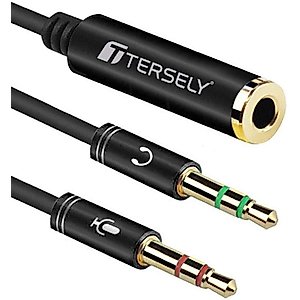 T Tersely Headphone 3.5mm Splitter Mic Cable for Computer, Headset 3.5mm Female to 2 Dual Male Microphone Audio Stereo Jack Earphones Port Connector to Gaming Speaker PC Adapter