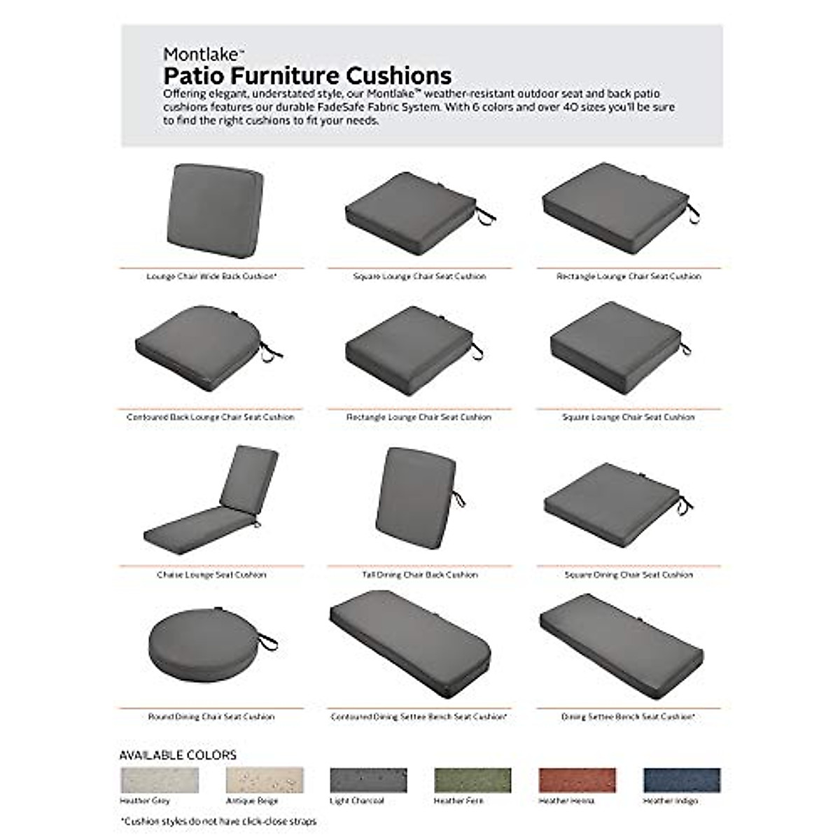 Classic Accessories Montlake Water-Resistant 74 x 23 x 3 Inch Outdoor Chaise Lounge Cushion, Patio Furniture Cushion, Light Charcoal, Outdoor Seat Cushions