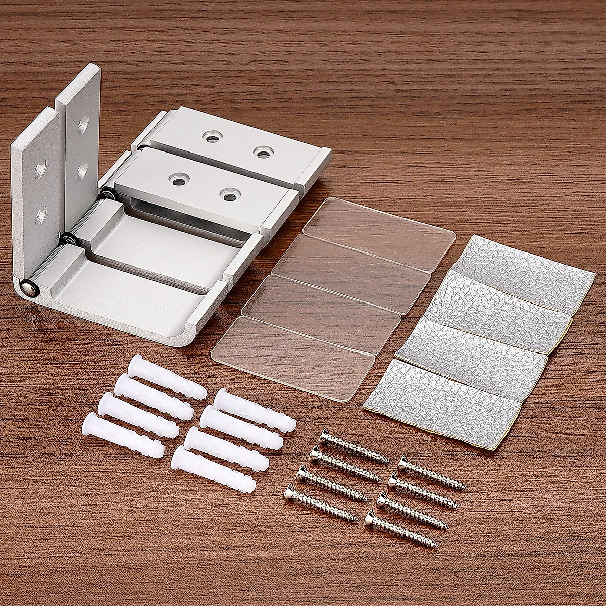 Linkidea Foldable Wall Mounted Coat Hooks, 4 Pack Aluminum Alloy Retractable Headphones Holder, Self Adhesive Robe Hat Towel Keys Bags Hanger for Home, Silver