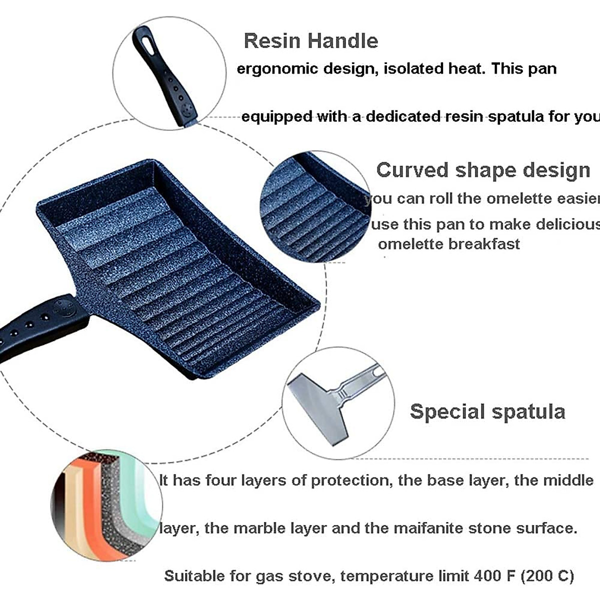 Tamagoyaki Frying Pan Non-Stick Fry Tamago Pan Wave Bottom Maifanite Stone Egg Roll Pan, for Omelette, Japanese Snacks, Black